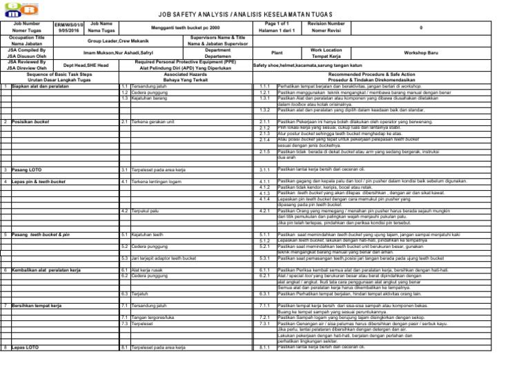 JSA 004 Mengganti Teeth Bucket PC 2000 | PDF