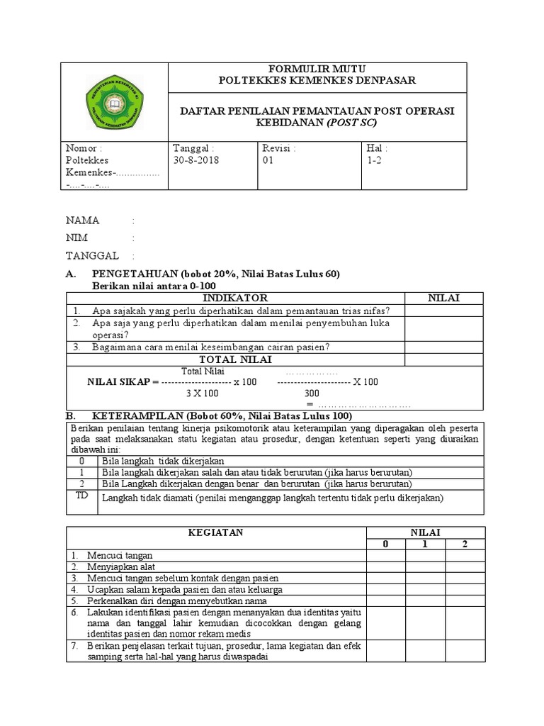Pemantauan POST OPERASI SC | PDF