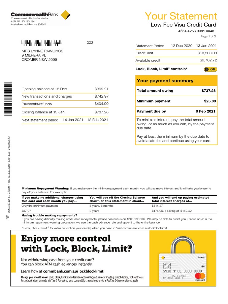Your Statement: Low Fee Visa Credit Card | PDF | Credit Card | Payments