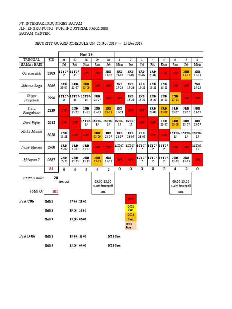 Security Guard Shift Schedule | PDF