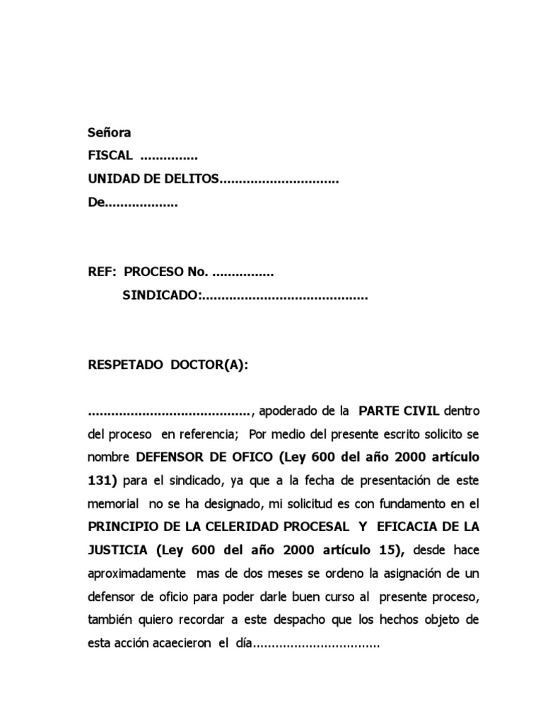 Memorial Solicitud Defensor de Oficio | PDF | Derecho