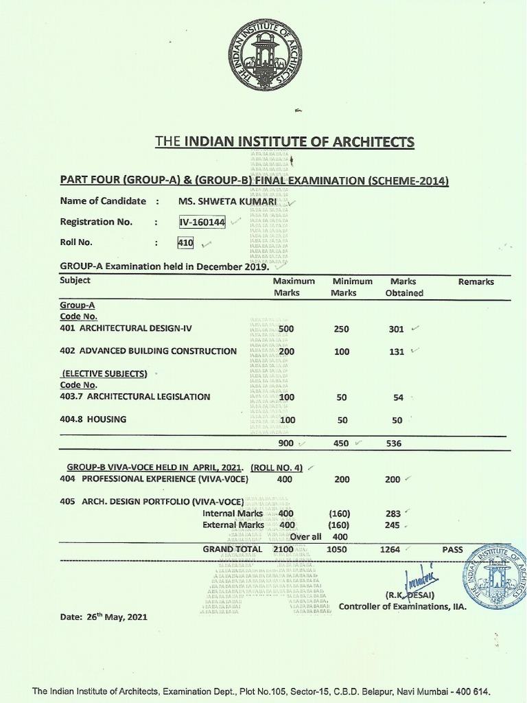 Marksheet P IV (Group B) Shweta Kumari | PDF