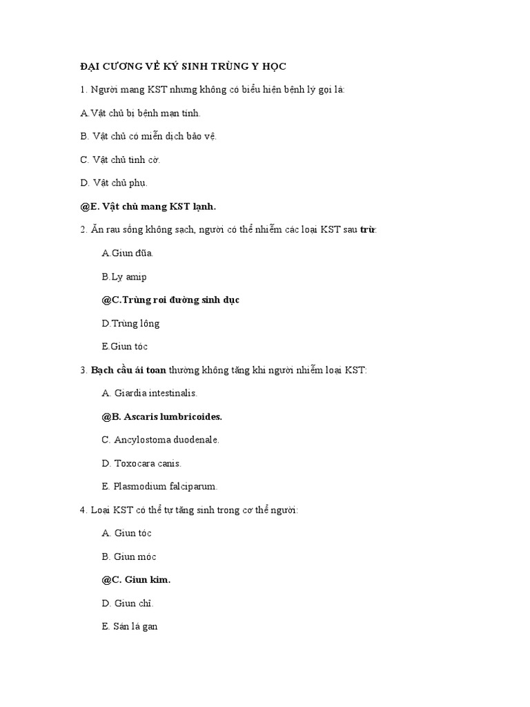 Tong Hop Cau Hoi Trac Nghiem KST (Phuhmtu) | PDF