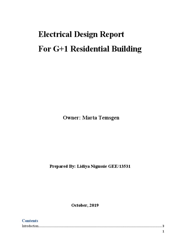 Electrical Design Report For G+1 Residential Building: Owner: Marta ...