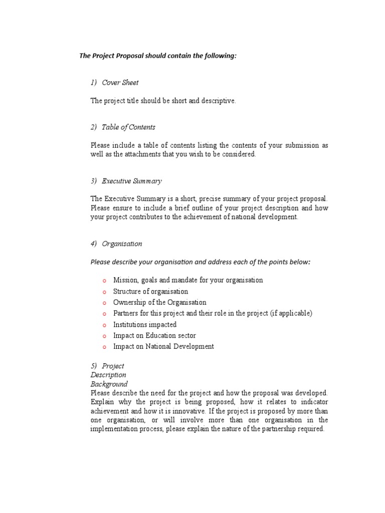 The Project Proposal Should Contain The Following:: 1) Cover Sheet ...
