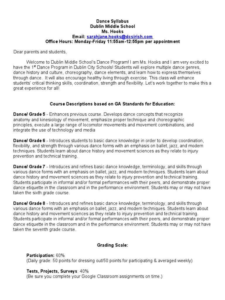 Dance Syllabus Hooks | PDF