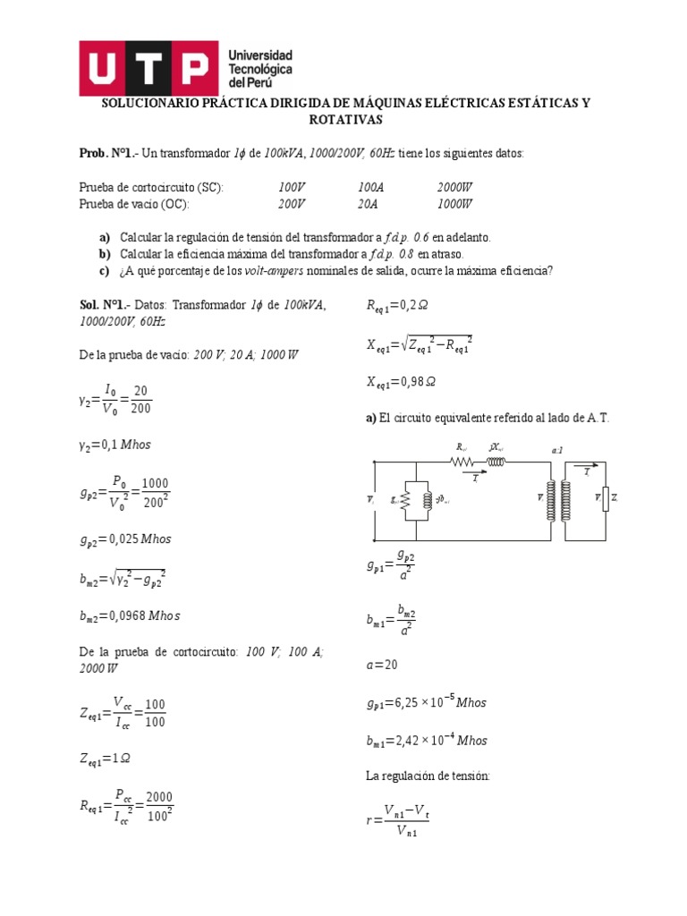 Soluciones a problemas prácticos de máquinas eléctricas estáticas y rotativas | PDF ...