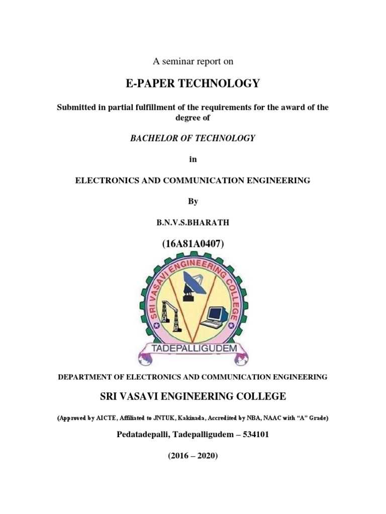 E-Paper Technology: A Seminar Report On | PDF | Display Technology ...