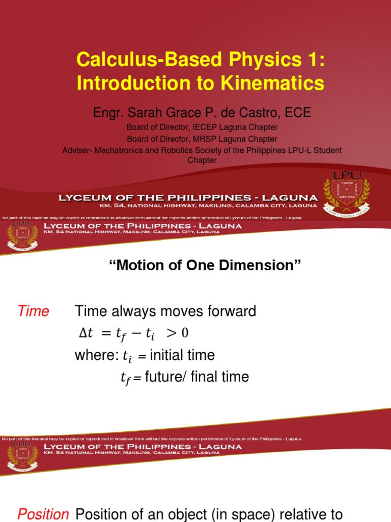 Calculus-Based Physics 1: Introduction To Kinematics: Engr. Sarah Grace ...