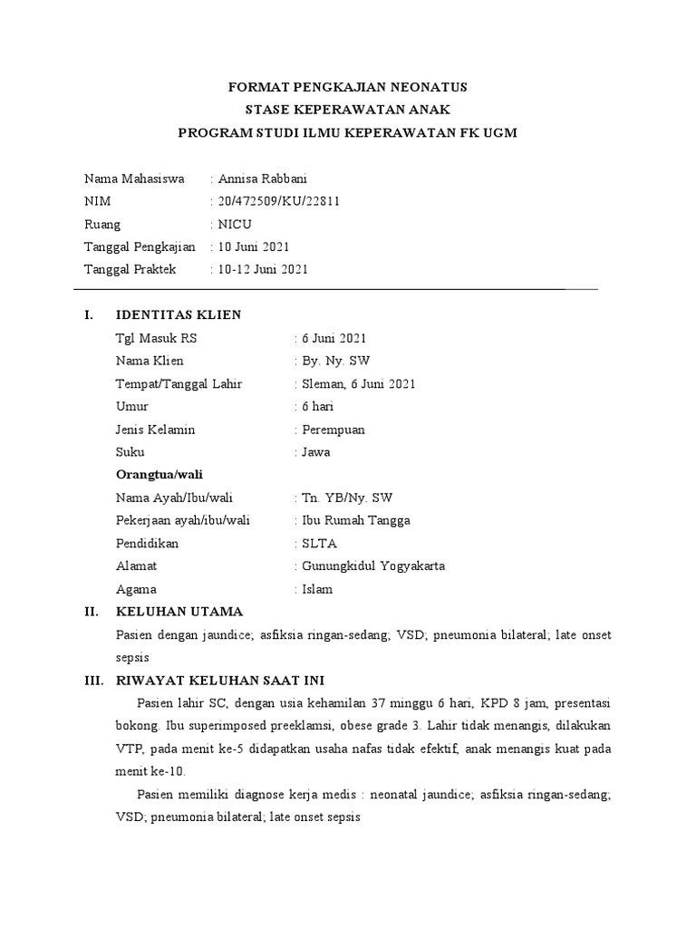 ASUHAN KEPERAWATAN NICU Sepsis VSD | PDF