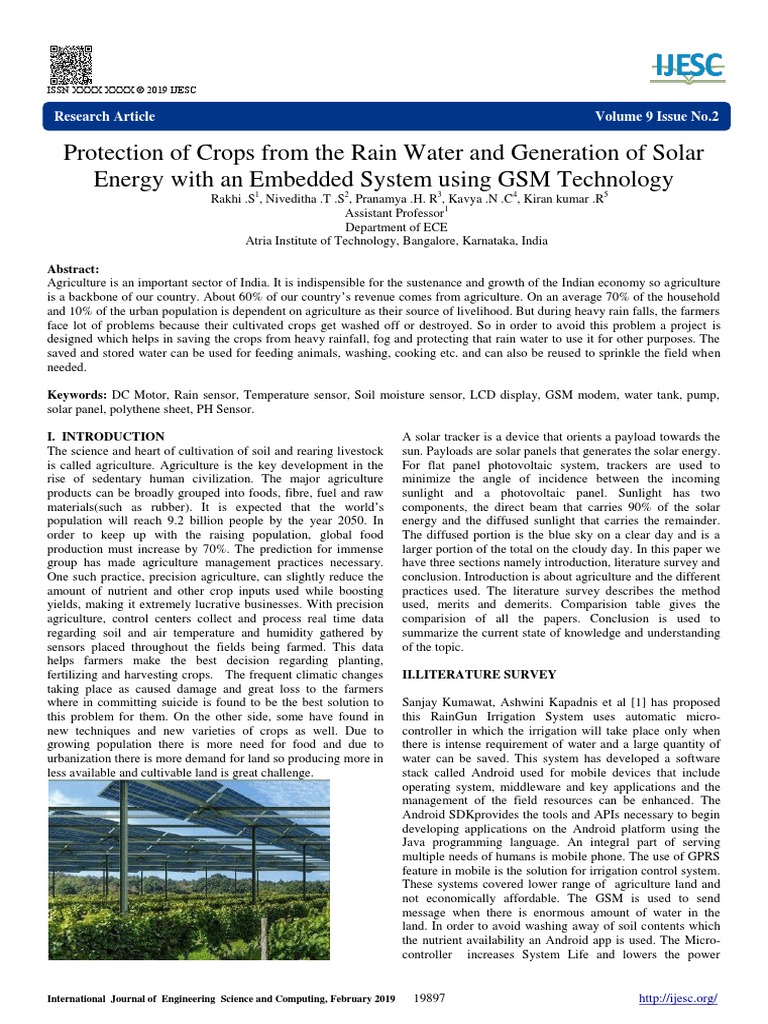 .Protection of Crops From The Rain Water and Generation of Solar Energy ...