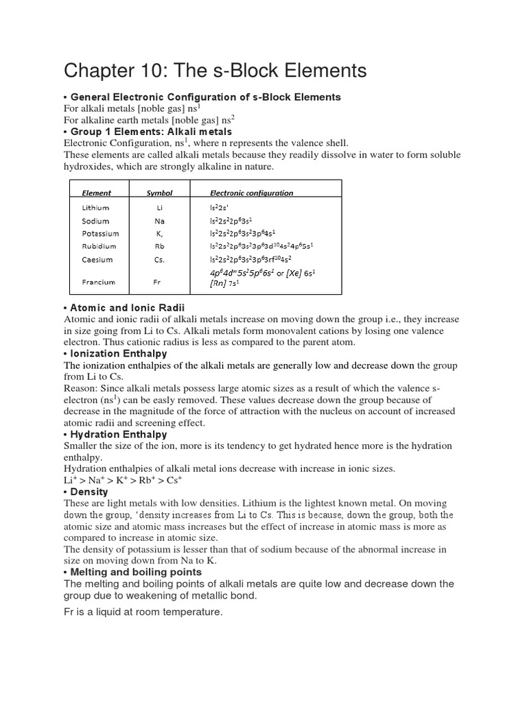 Chapter 10: The S-Block Elements | Download Free PDF | Sodium Hydroxide ...