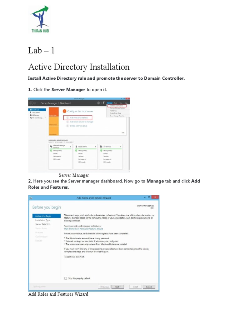 Lab - 1 Active Directory Installation | PDF | Active Directory | Group Policy