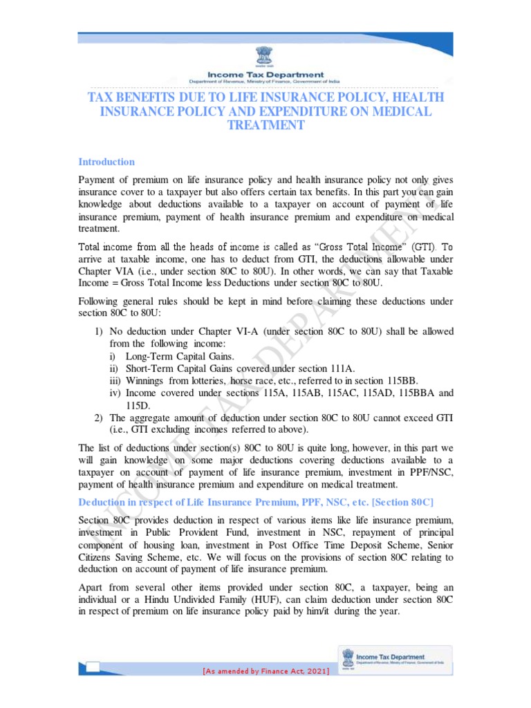 Tax Deductions for Insurance Policies | PDF | Life Insurance | Tax ...
