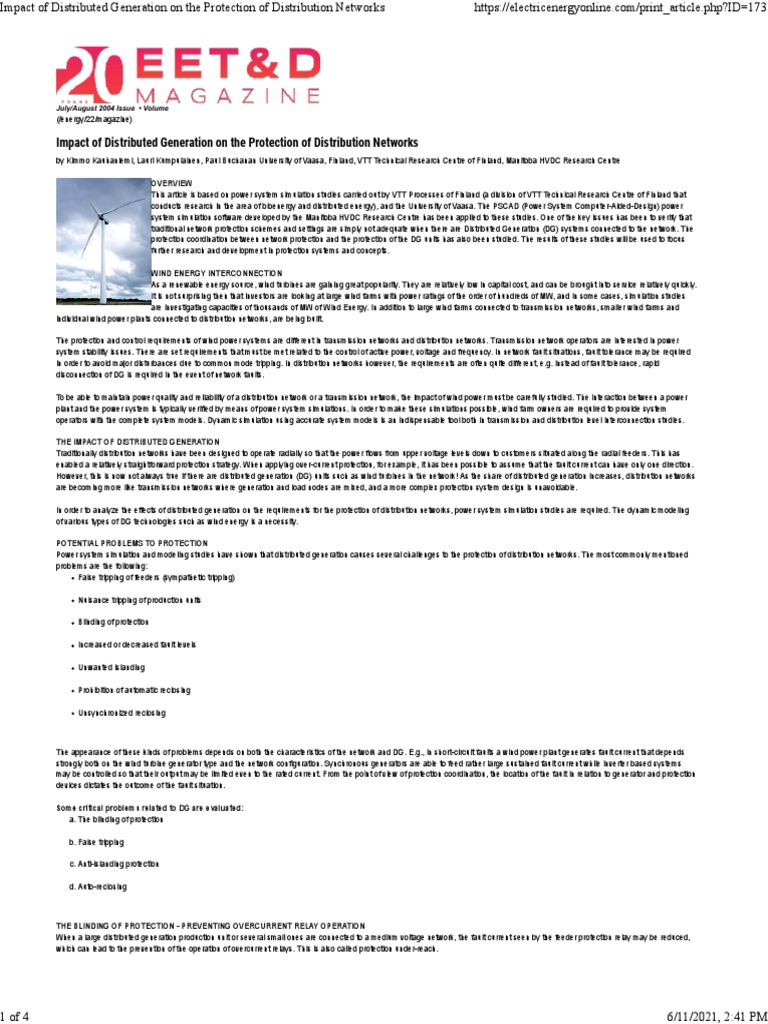 Impact Of Distributed Generation On The Protection Of Distribution Networks Download Free Pdf