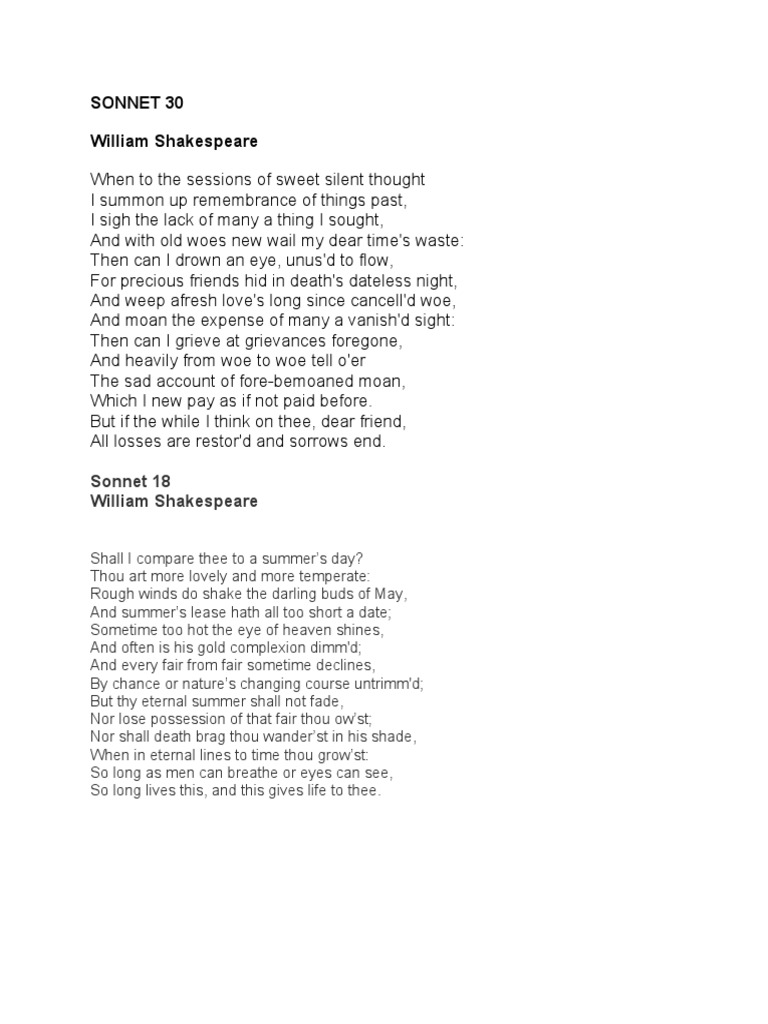 SONNET 18 and SONNET 30 | PDF