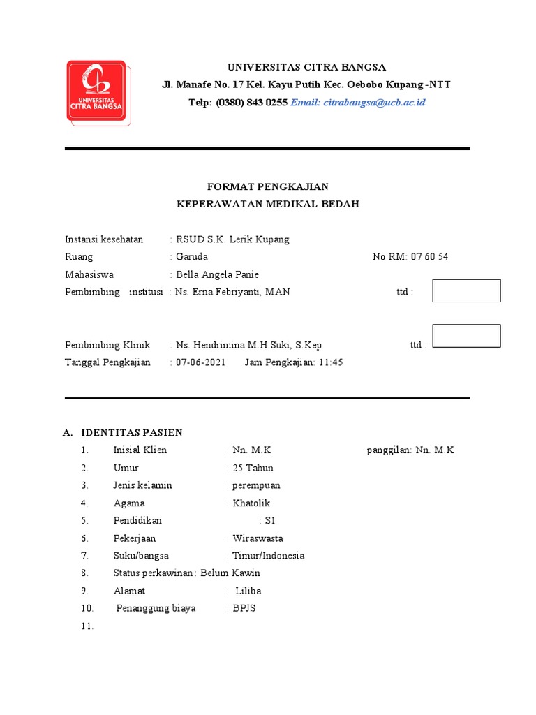 Format Pengkajian Keperawatan Medikal Bedah Pasien Nyeri Akut Setelah