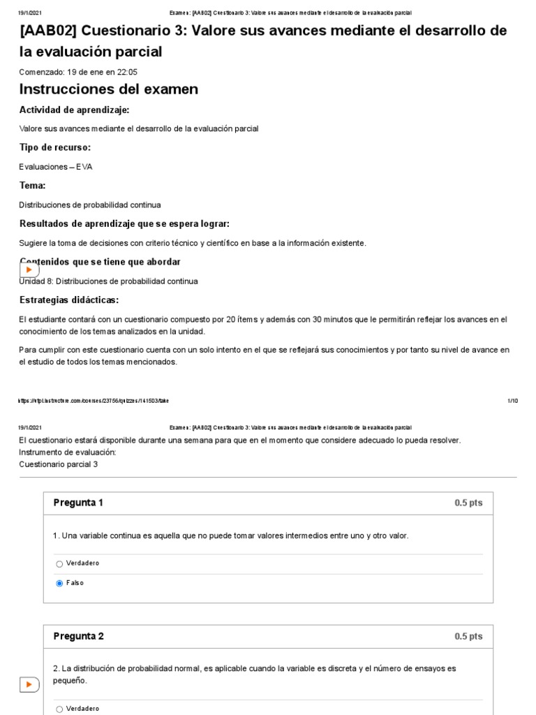 Examen AAB02 Cuestionario 3 Valore Sus Avances Mediante El Desarrollo de La Evaluaci N Parcial ...