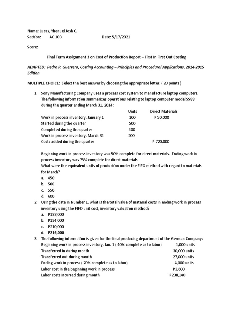 FIFO Costing Report for Production Analysis | PDF | Management ...