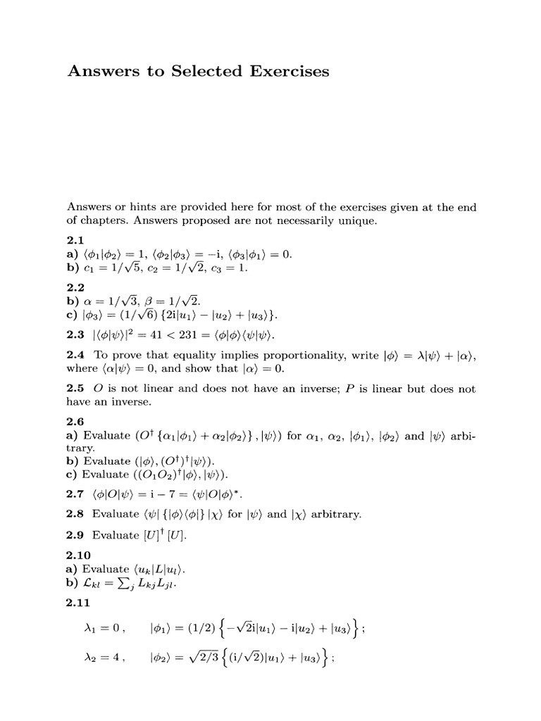 Answers To Selected Exercises: Ix) Ix) | PDF | Quantum Mechanics ...