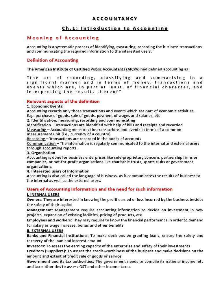 Accountancy Notes Ch.1 Introduction To Accounting | PDF | Discounts And ...