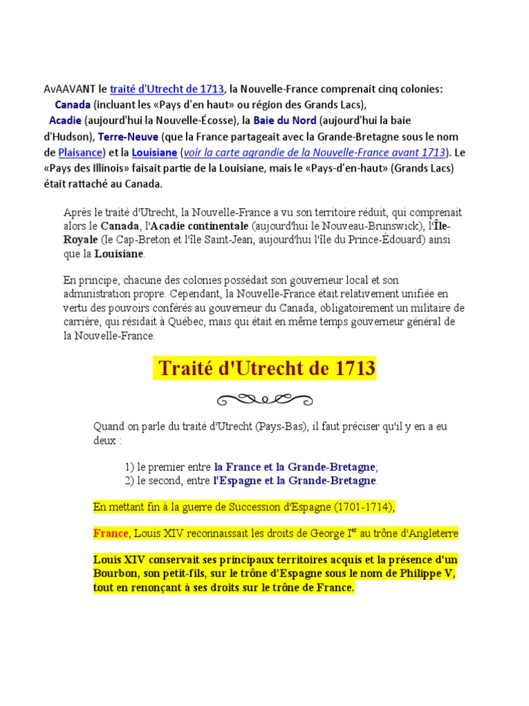 Conséquences du traité d'Utrecht 1713 | PDF | Nouvelle France | Troubles