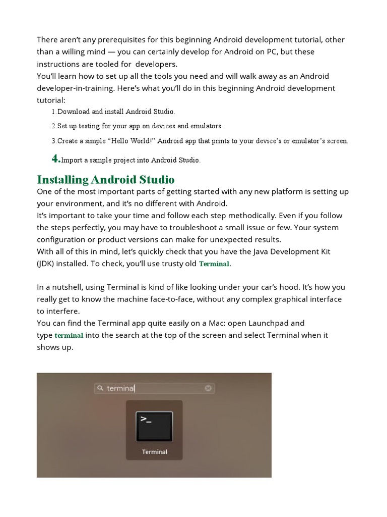 Installing Android Studio: Terminal | PDF | Software Development Kit | Android (Operating System)