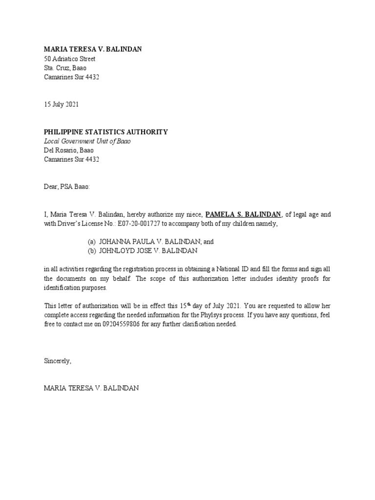 Sample Authorization Letter | PDF