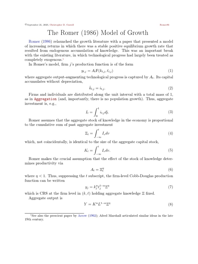 Romer Model of Growth | PDF | Economic Growth | Macroeconomics