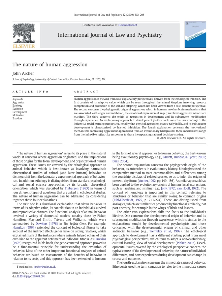 The Nature of Human Aggression | PDF | Aggression | Ethology