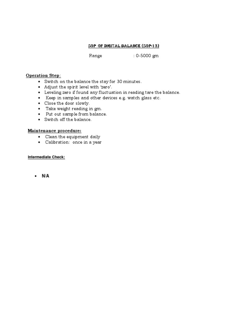 Digital Balance SOP and Calibration Guide | PDF
