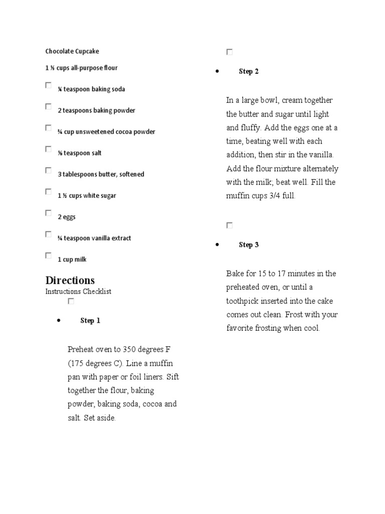Chocolate Cupcake Recipe | PDF