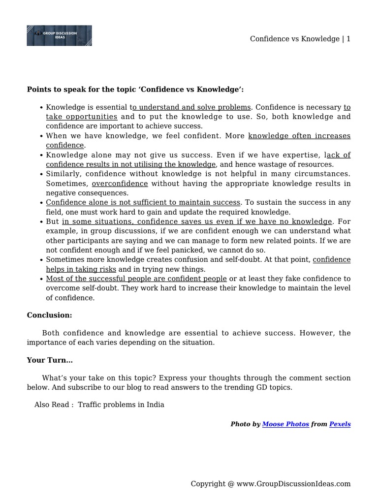 Confidence Vs Knowledge | PDF | Career & Growth