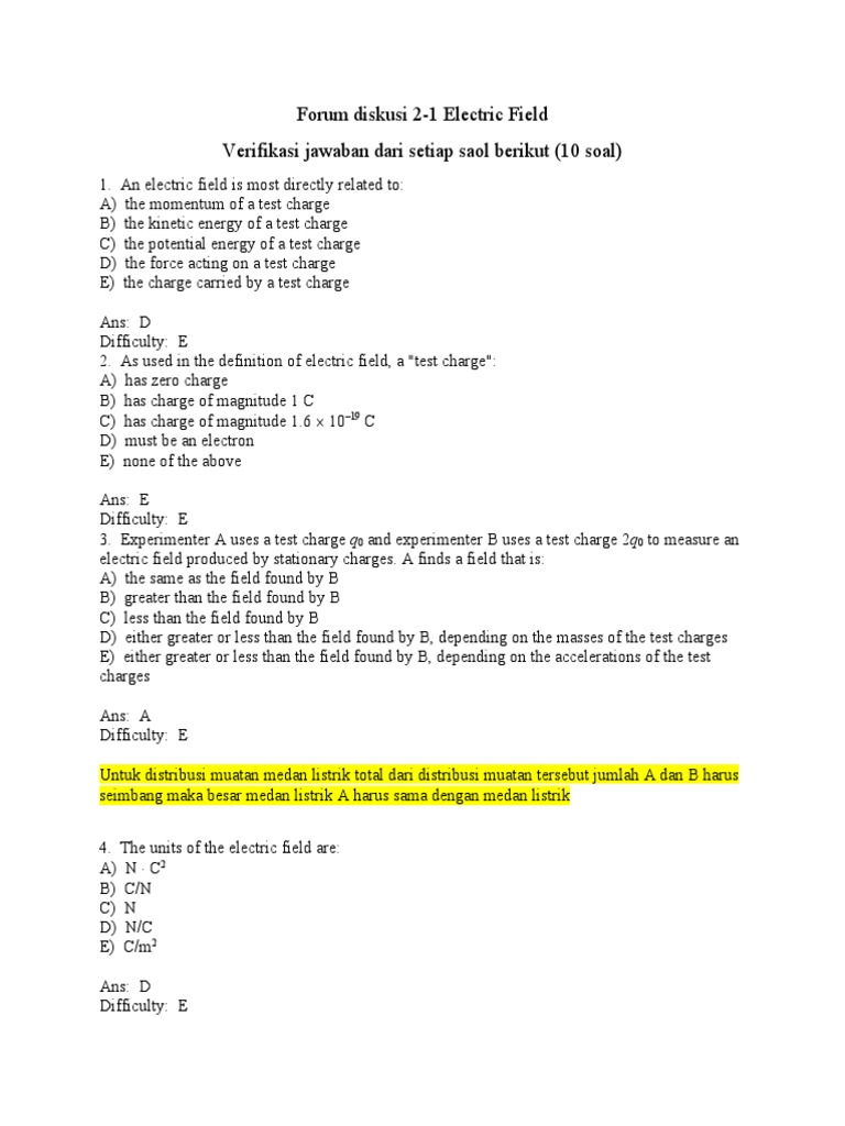 Physics Electric Field Quiz | PDF | Electric Charge | Electric Field