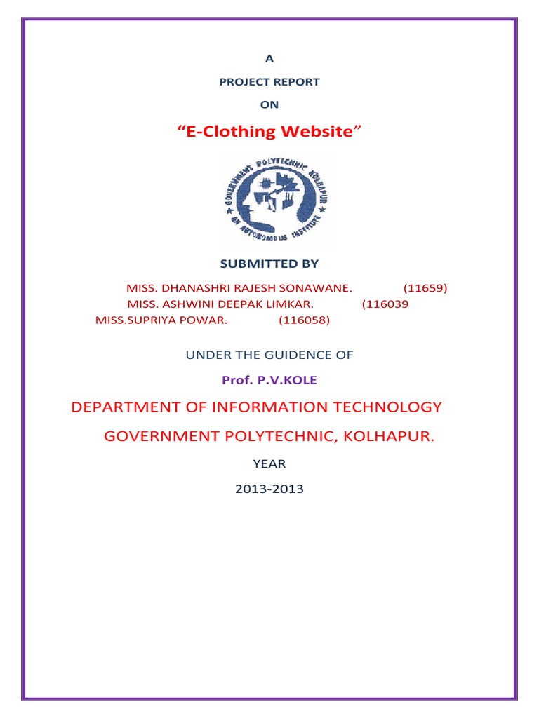 "E-Clothing Website": Department of Information Technology Government ...