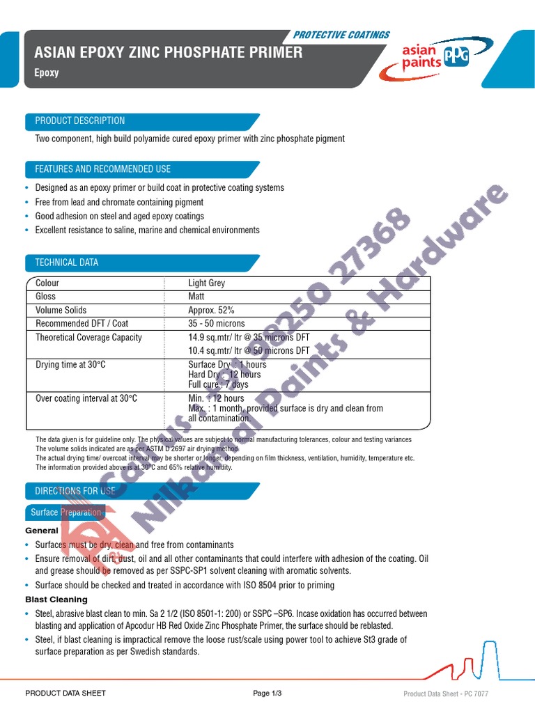 Asian Epoxy Zinc Phosphate Primer | PDF | Epoxy | Paint