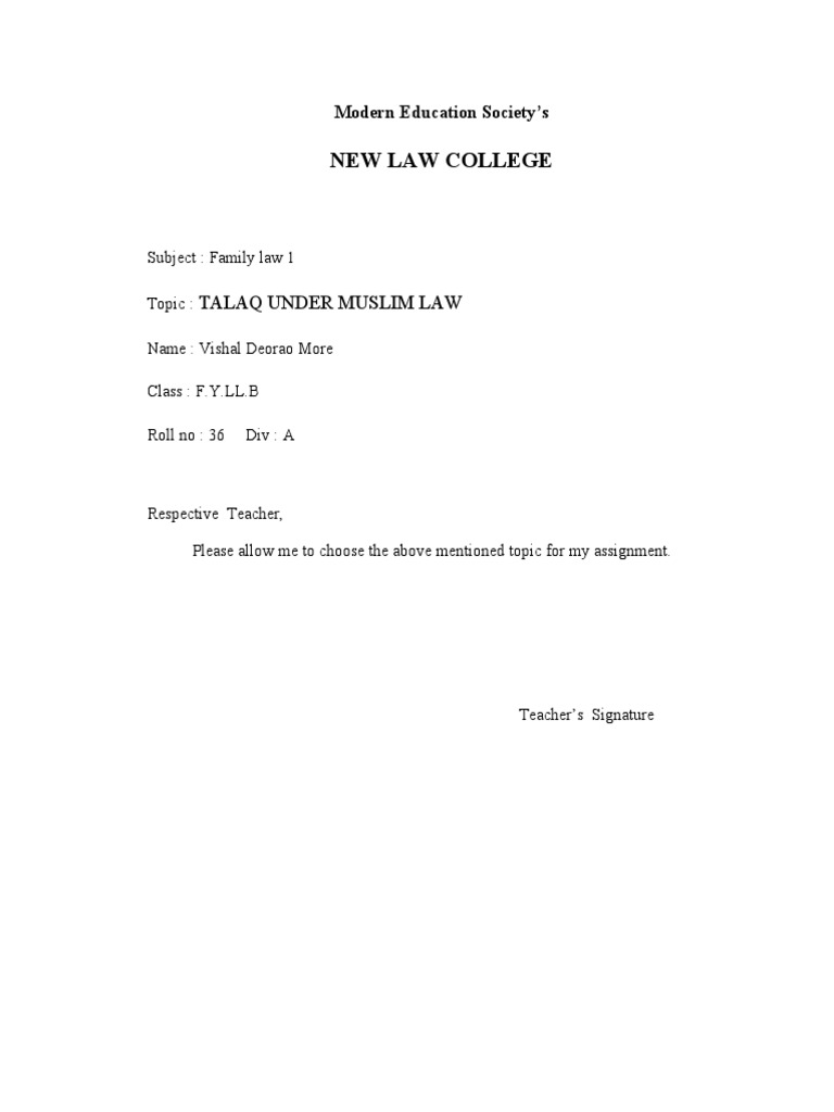 Talaq Under Muslim Law | PDF | Marriage | Wife