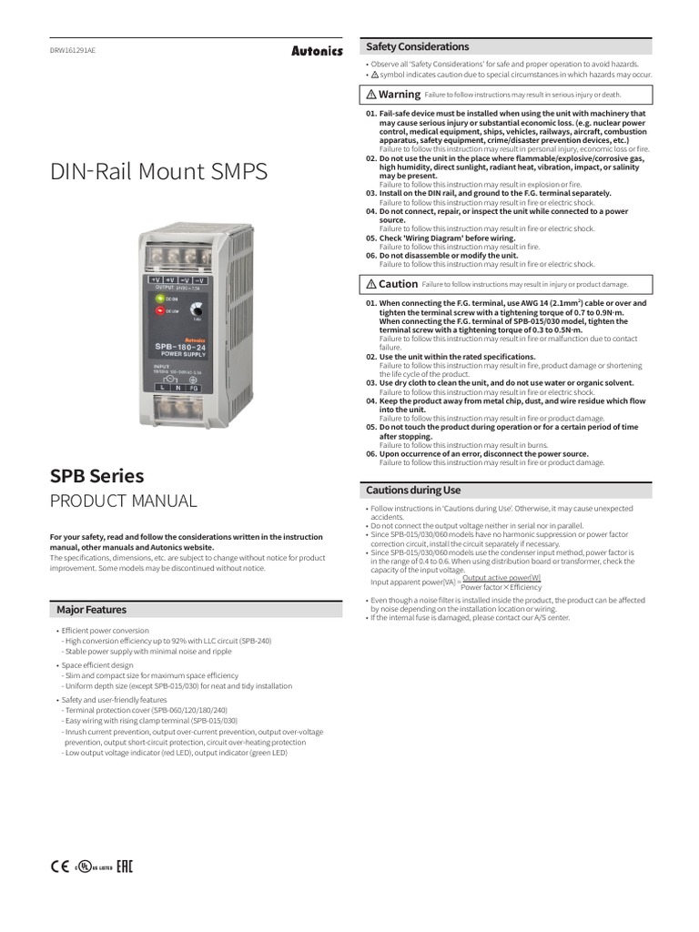 DIN-Rail Mount SMPS: SPB Series | PDF | Electrical Wiring | Power Supply