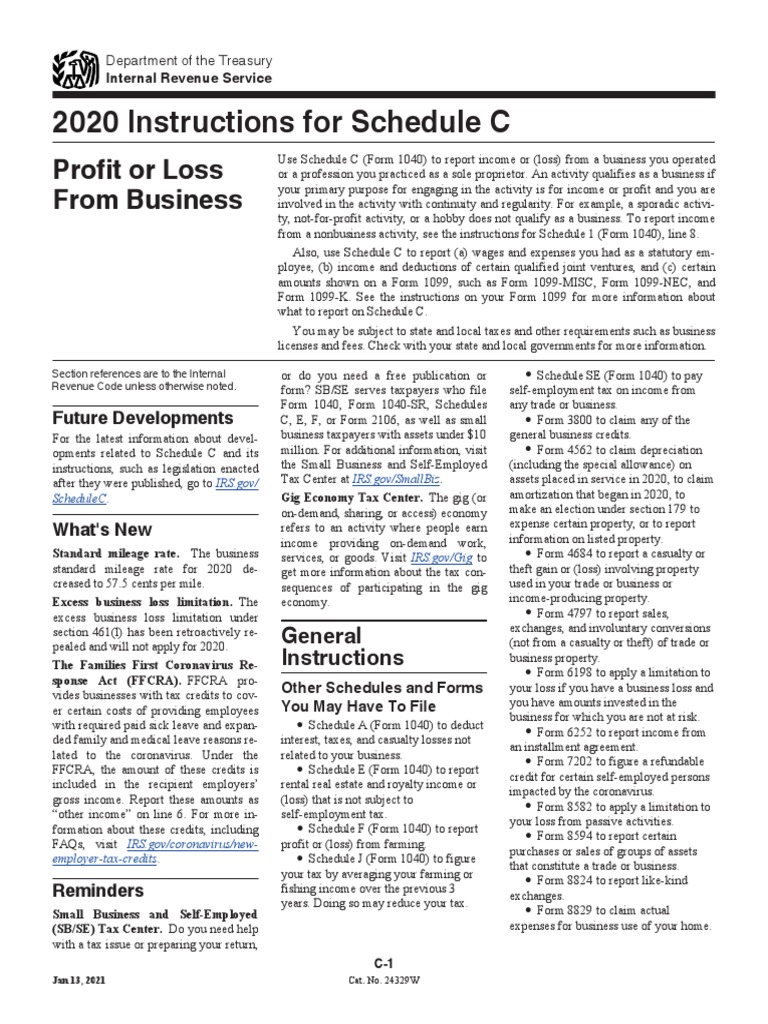 2020 Instructions For Schedule C: Profit or Loss From Business | PDF ...