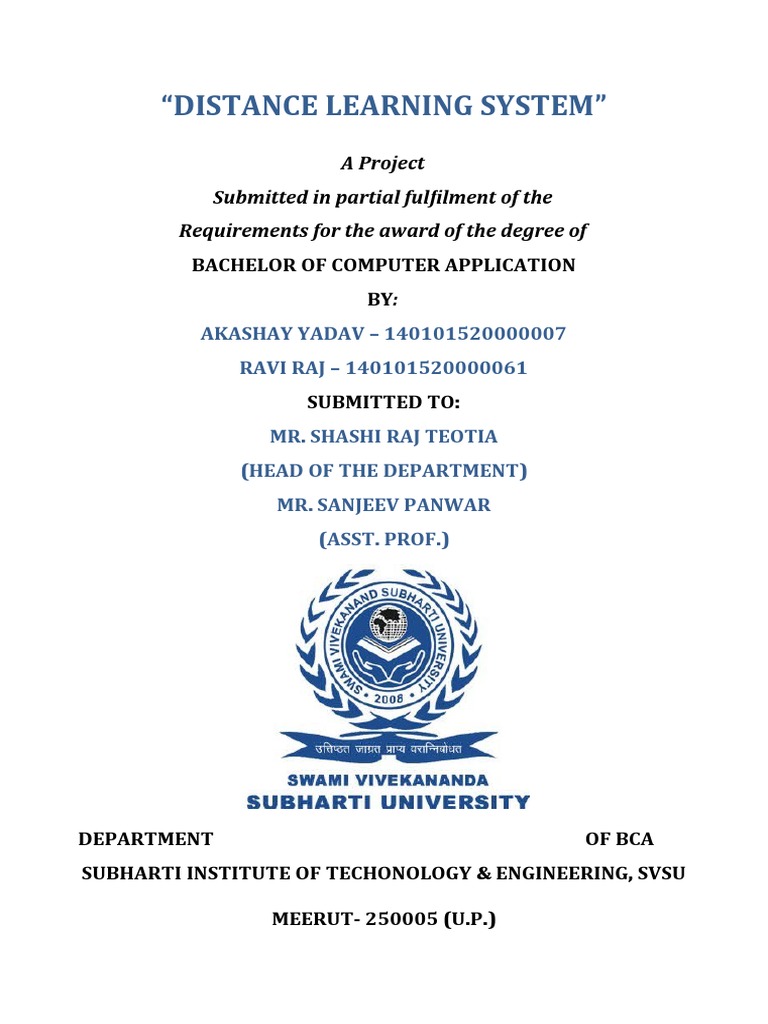 Distance Learning System Project Report | PDF | Academic Degree ...