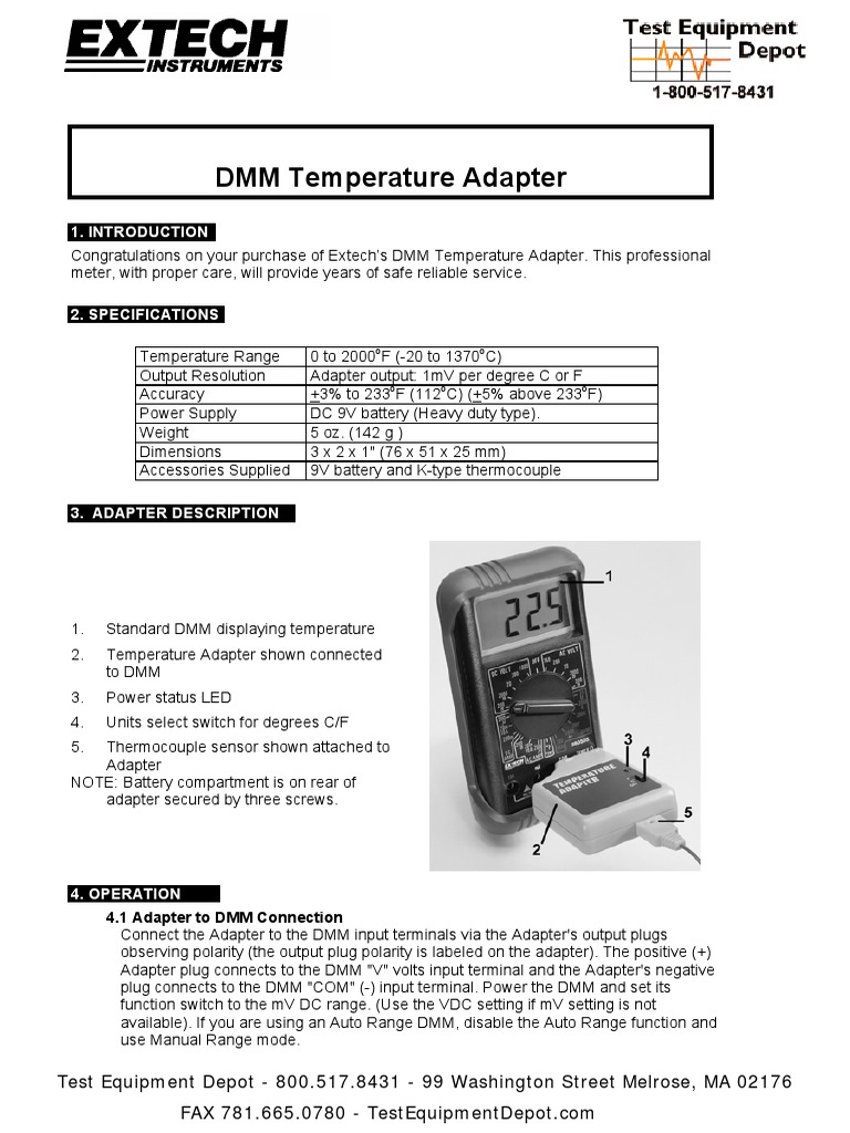 Extech DMM Temperature Adapter Guide | PDF | Thermocouple | Electronics