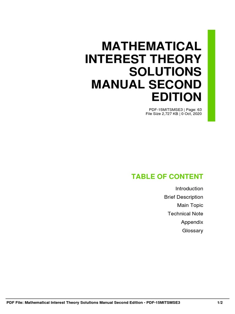 Mathematical Interest Theory Solutions Manual | PDF