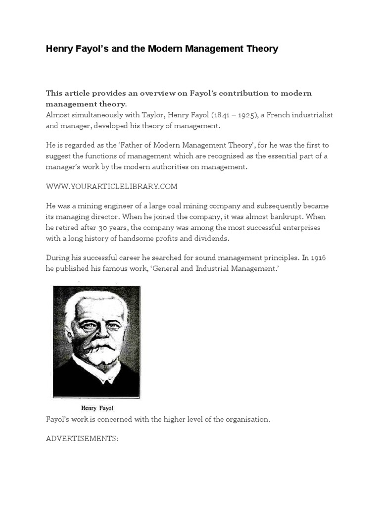 Enrique Fayol Human Relations Management Theory: Summary, Examples