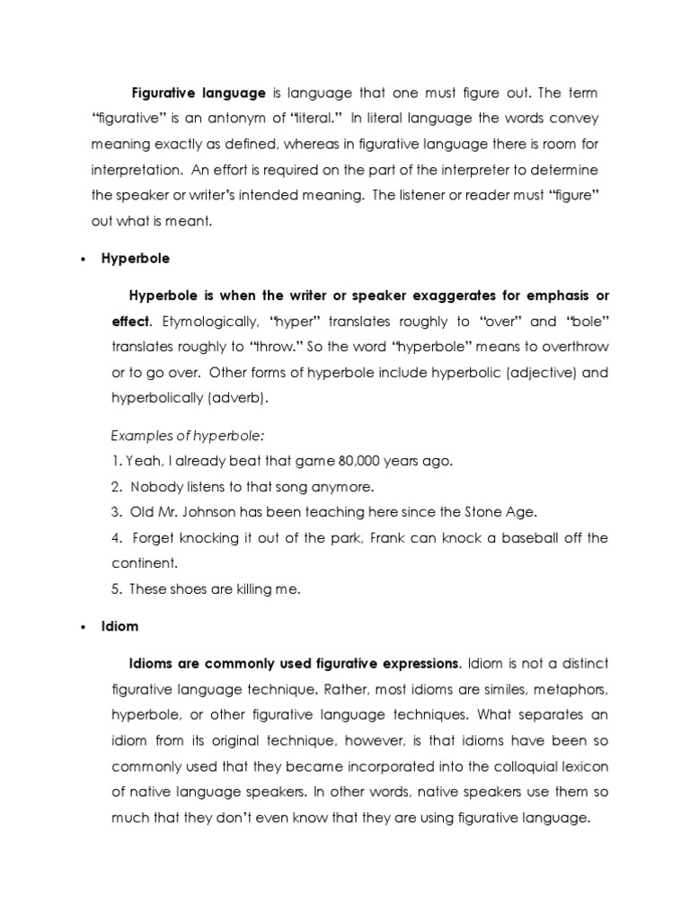 Handouts (Figurative Language) | PDF | Idiom | Metaphor