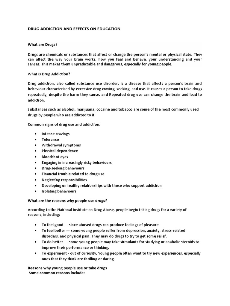 Drug Addiction and Effects On Education | PDF | Substance Use Disorder ...