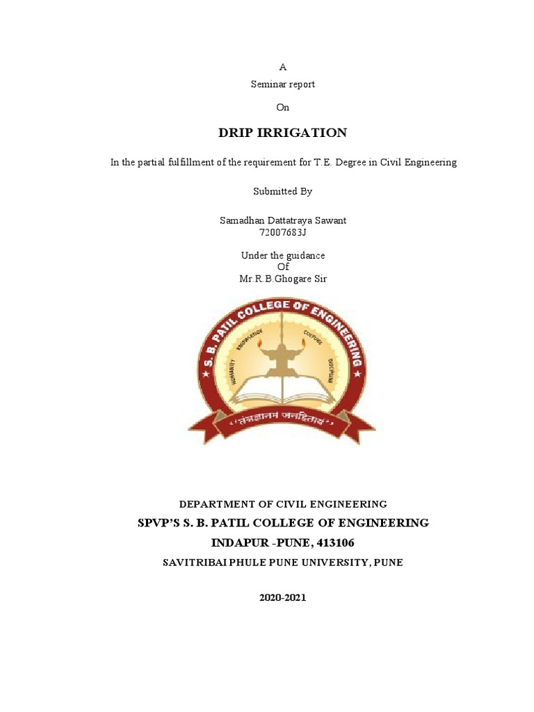 Drip Irrigation Seminar Report Final | PDF | Irrigation | Agriculture