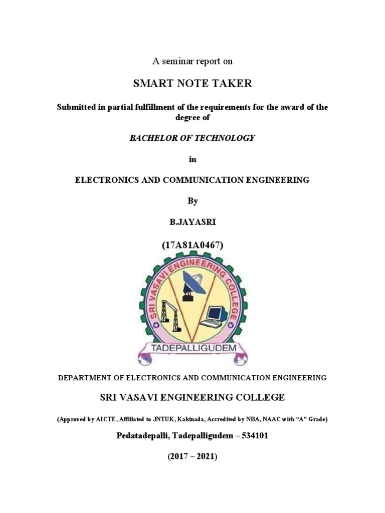 Smart Note Taker: A Seminar Report On | PDF | Accelerometer | Computer Program