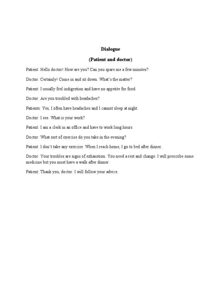 Dialogue (Patient and Doctor) | PDF