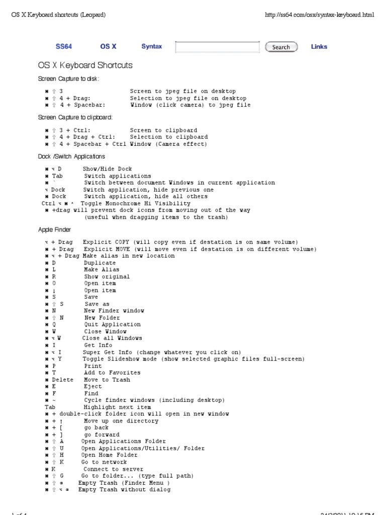 OS X Keyboard Shortcuts (Leopard) | PDF | Finder (Software) | Computer Keyboard