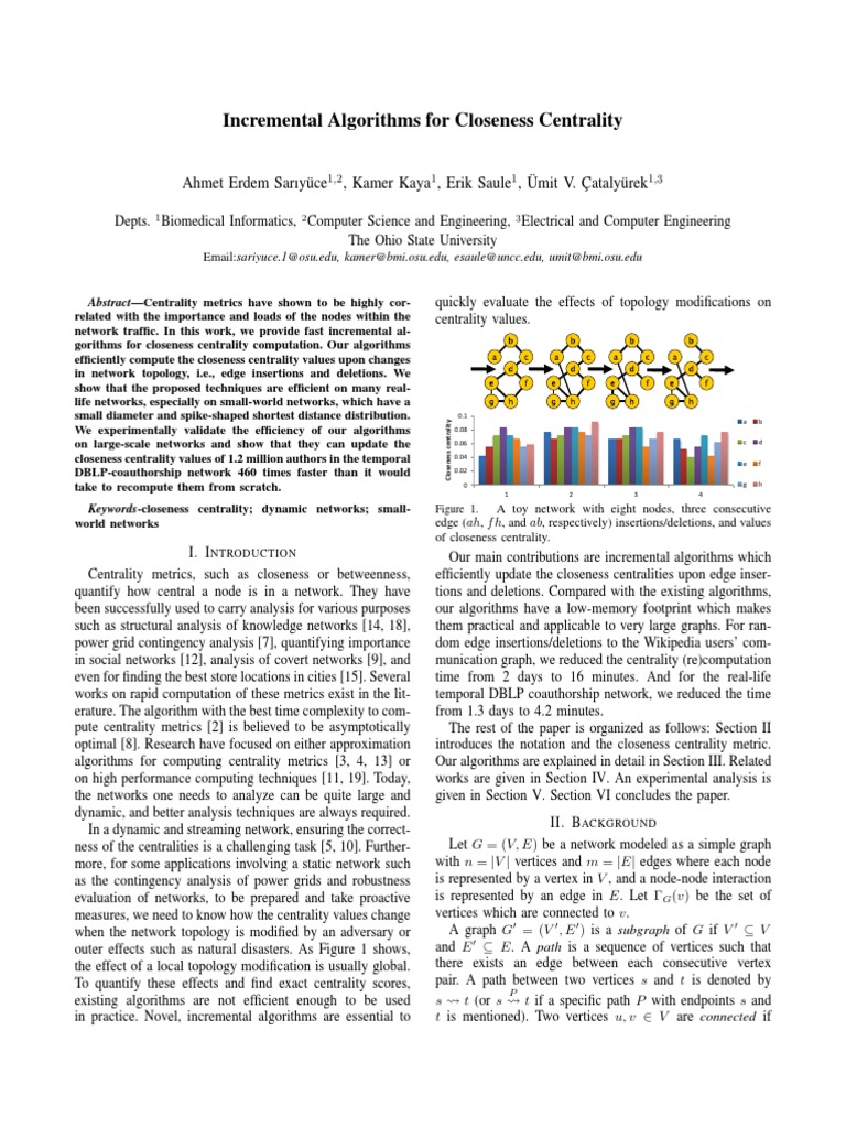Incremental Algorithms For Closeness Centrality | PDF | Vertex (Graph Theory) | Mathematical ...